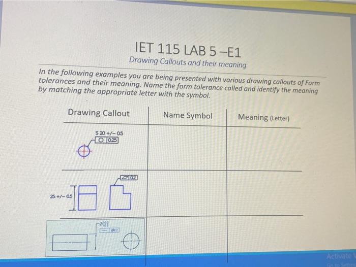 Solved IET 115 LAB 5-E1 Drawing Callouts and their meaning | Chegg.com