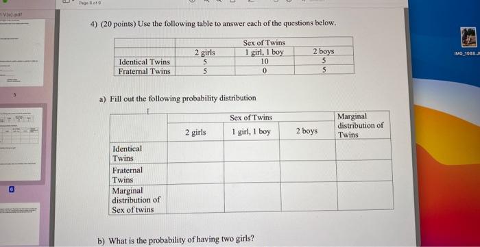 Solved 4) (20 points) Use the following table to answer each | Chegg.com