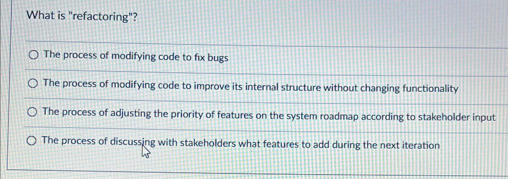 Solved What Is Refactoringthe Process Of Modifying Code 