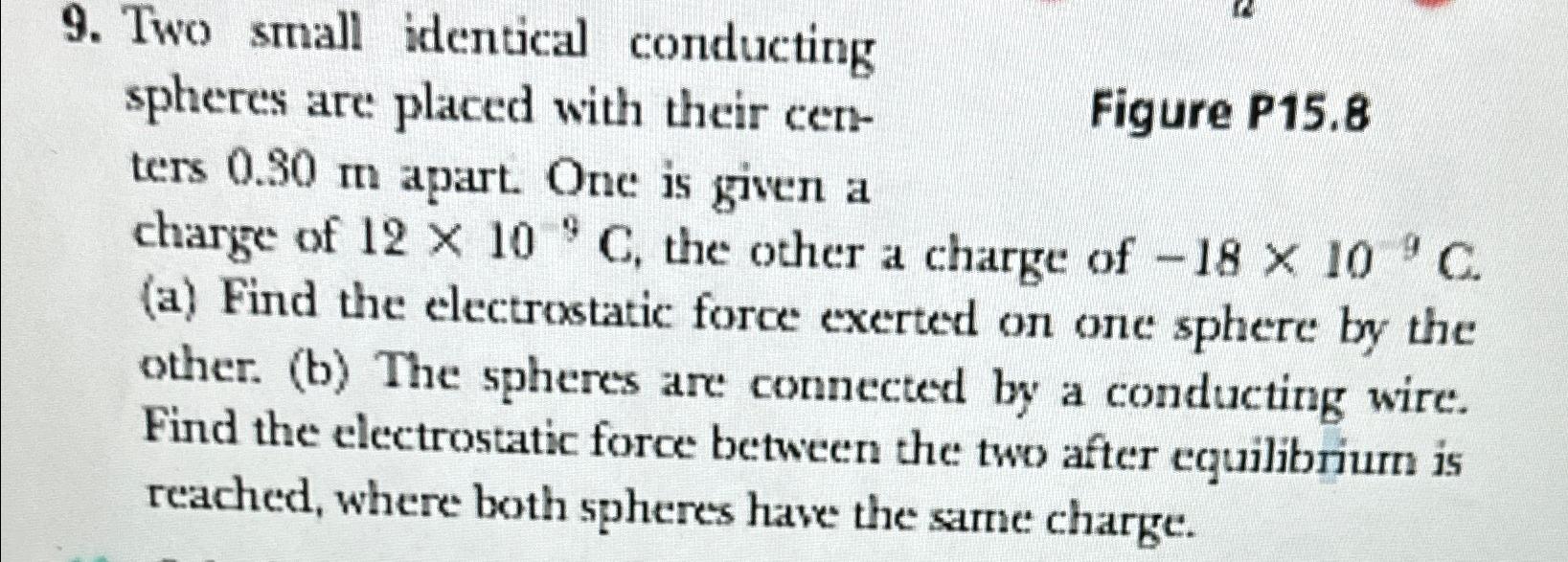 Solved Two small identical conducting spheres are placed | Chegg.com