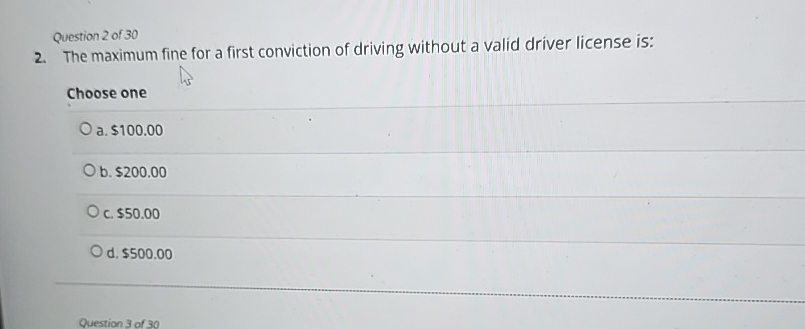 Solved Question 2 ﻿of 302. ﻿The maximum fine for a first | Chegg.com