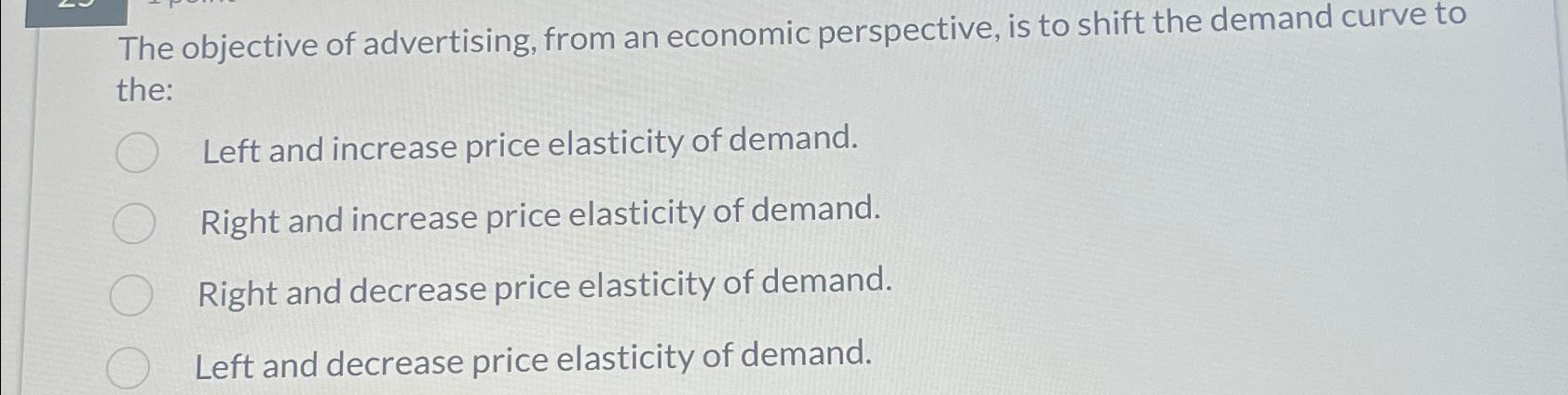 Solved The objective of advertising, from an economic | Chegg.com