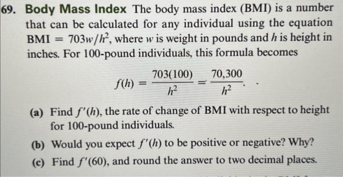 Solved Body Mass Index The body mass index (BMI) is a number | Chegg.com
