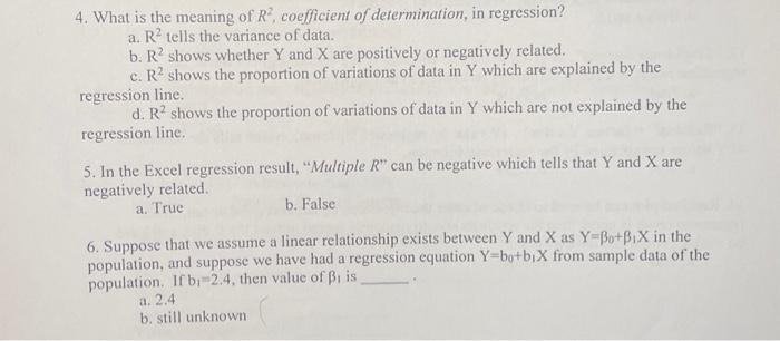 Solved 4. What is the meaning of R2, coefficient of | Chegg.com