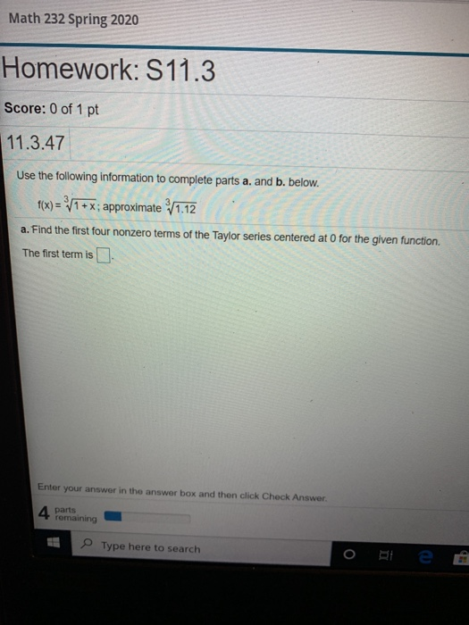 Solved Math 232 Spring 2020 Homework: S11.3 Score: 0 of 1 pt | Chegg.com