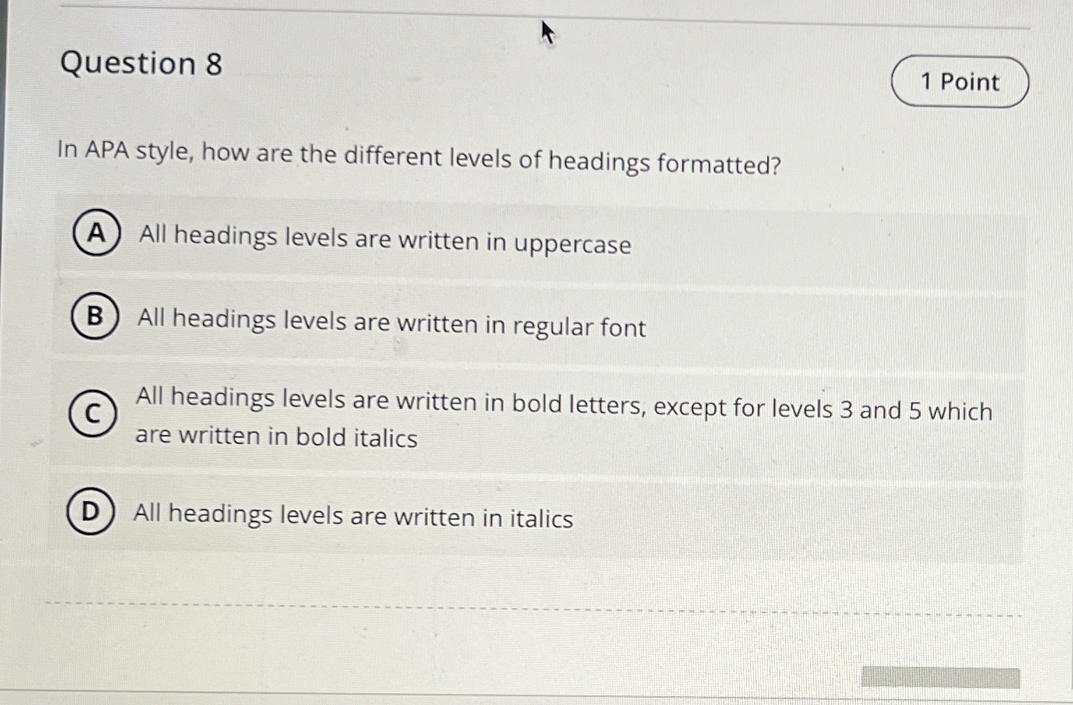 Solved Question 8In APA style, how are the different levels | Chegg.com