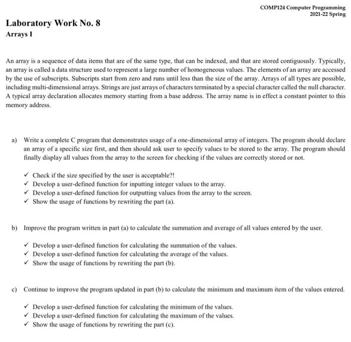 Solved COMP124 Computer Programming 2021-22 Spring | Chegg.com