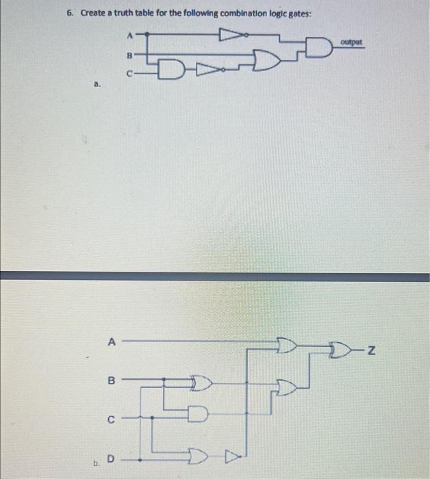 Solved 6 Create A Truth Table For The Following Combination