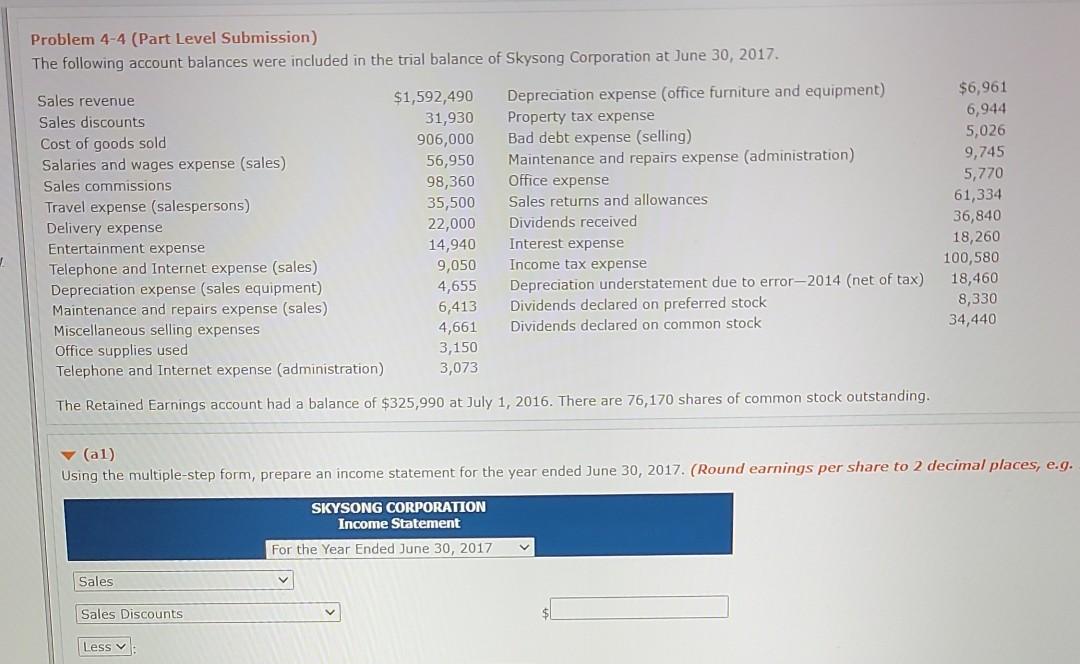 Solved Problem 4-4 (Part Level Submission) The following | Chegg.com