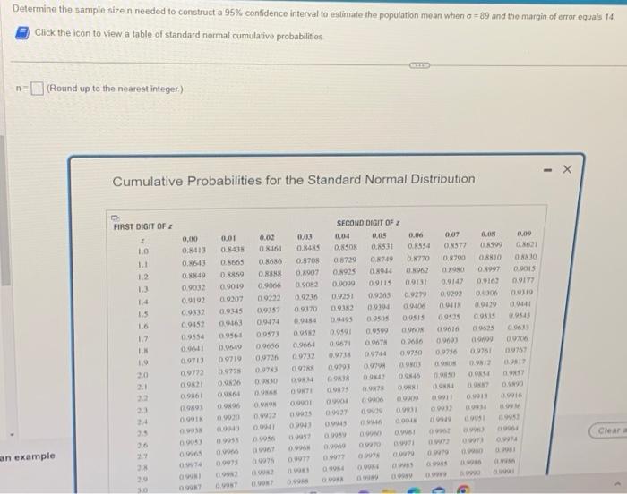 Solved Determine the sample size n needed to construct a 95% | Chegg.com