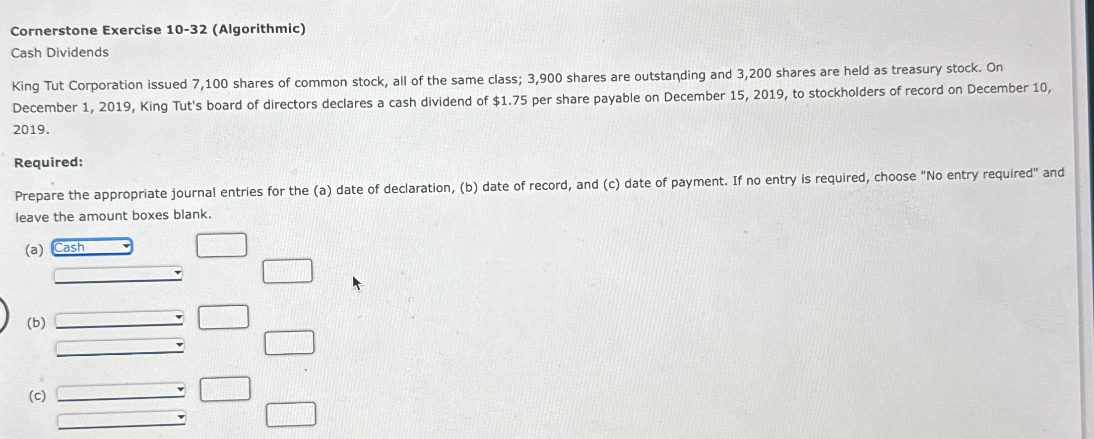 Solved Cornerstone Exercise 10-32 (Algorithmic)Cash | Chegg.com