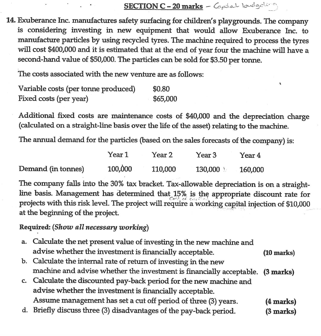 Solved SECTION C - 20 ﻿marks - ﻿Capital budgeteExuberance | Chegg.com