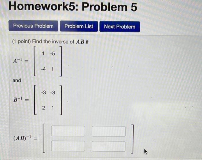 Solved Homework5 Problem 5 Previous Problem Problem List 