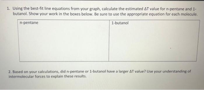 Solved 1. Using the best-fit line equations from your graph, | Chegg.com
