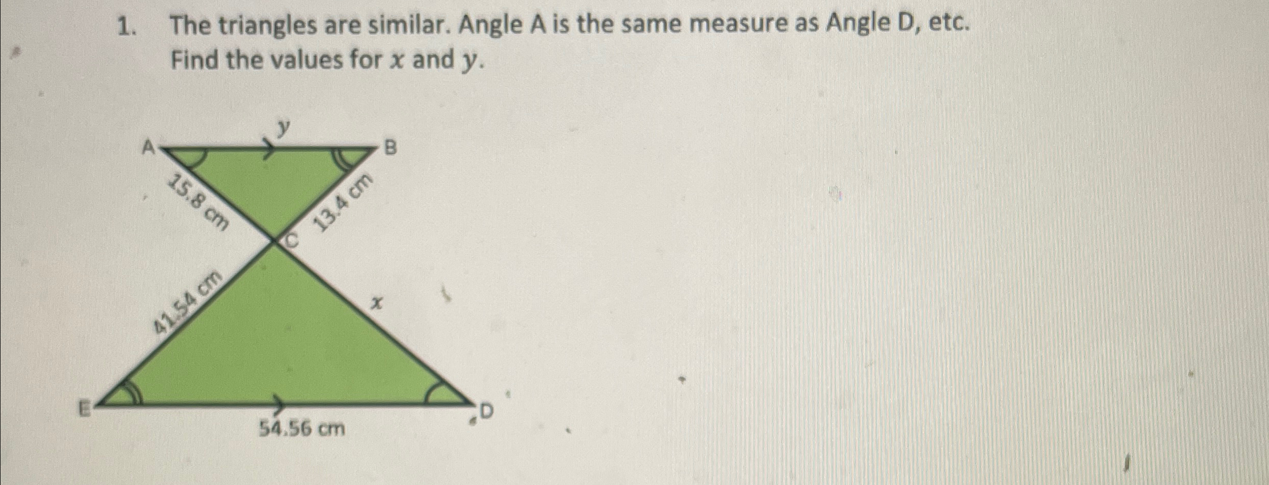 Solved The triangles are similar. Angle A ﻿is the same | Chegg.com