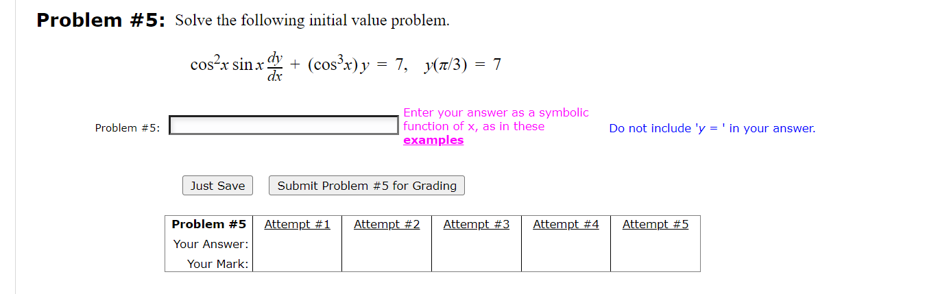 Solved Problem #5: Solve the following initial value | Chegg.com