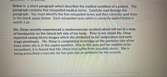 Solved Below is a short paragraph which describes the | Chegg.com