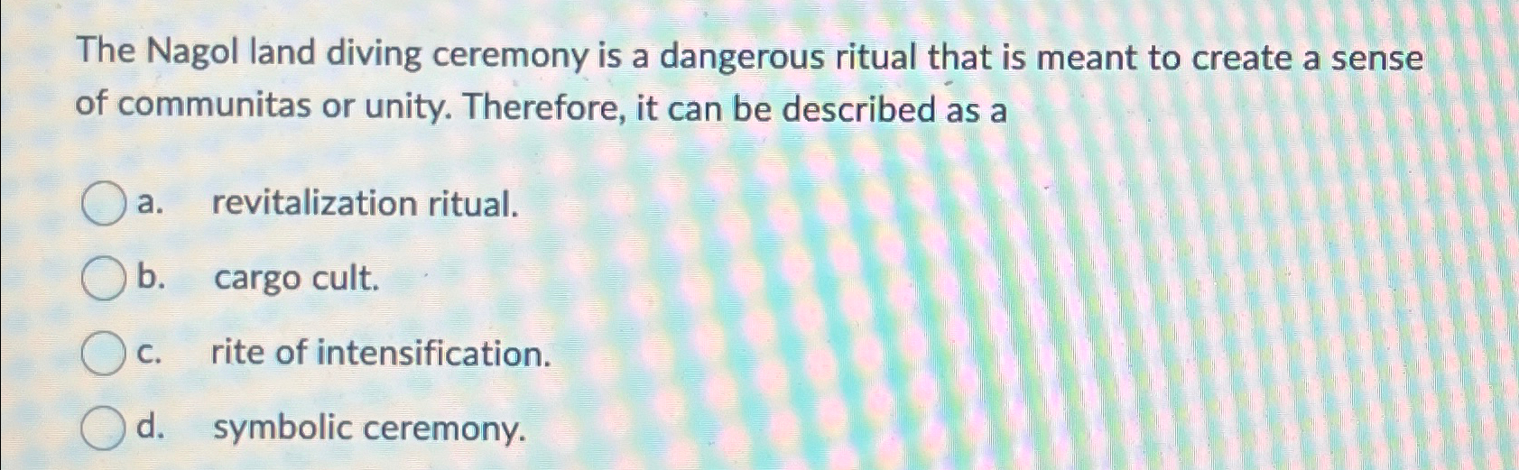 Solved The Nagol land diving ceremony is a dangerous ritual | Chegg.com