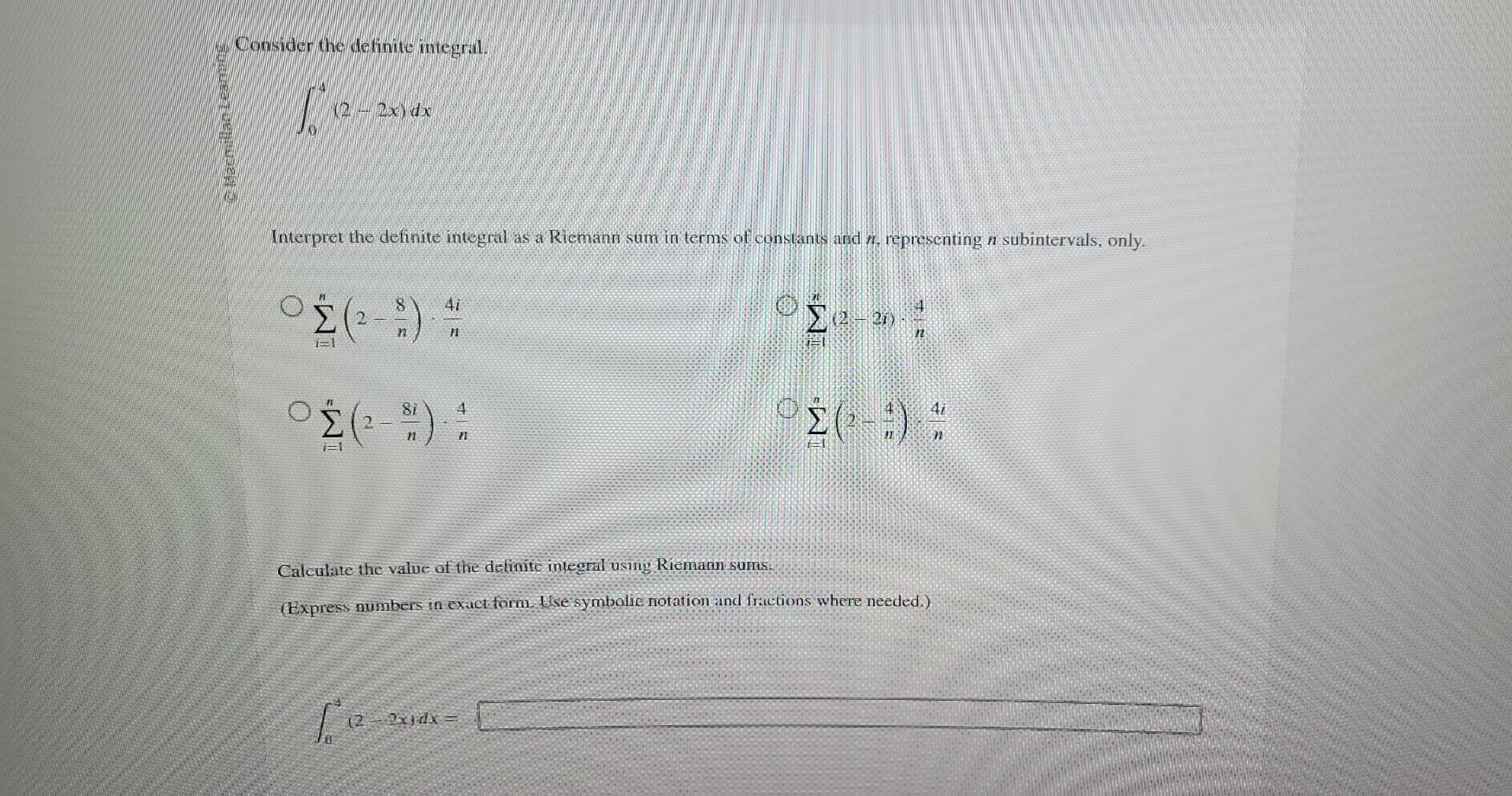 Solved Interpret the definite integral as a Riemann sum in | Chegg.com
