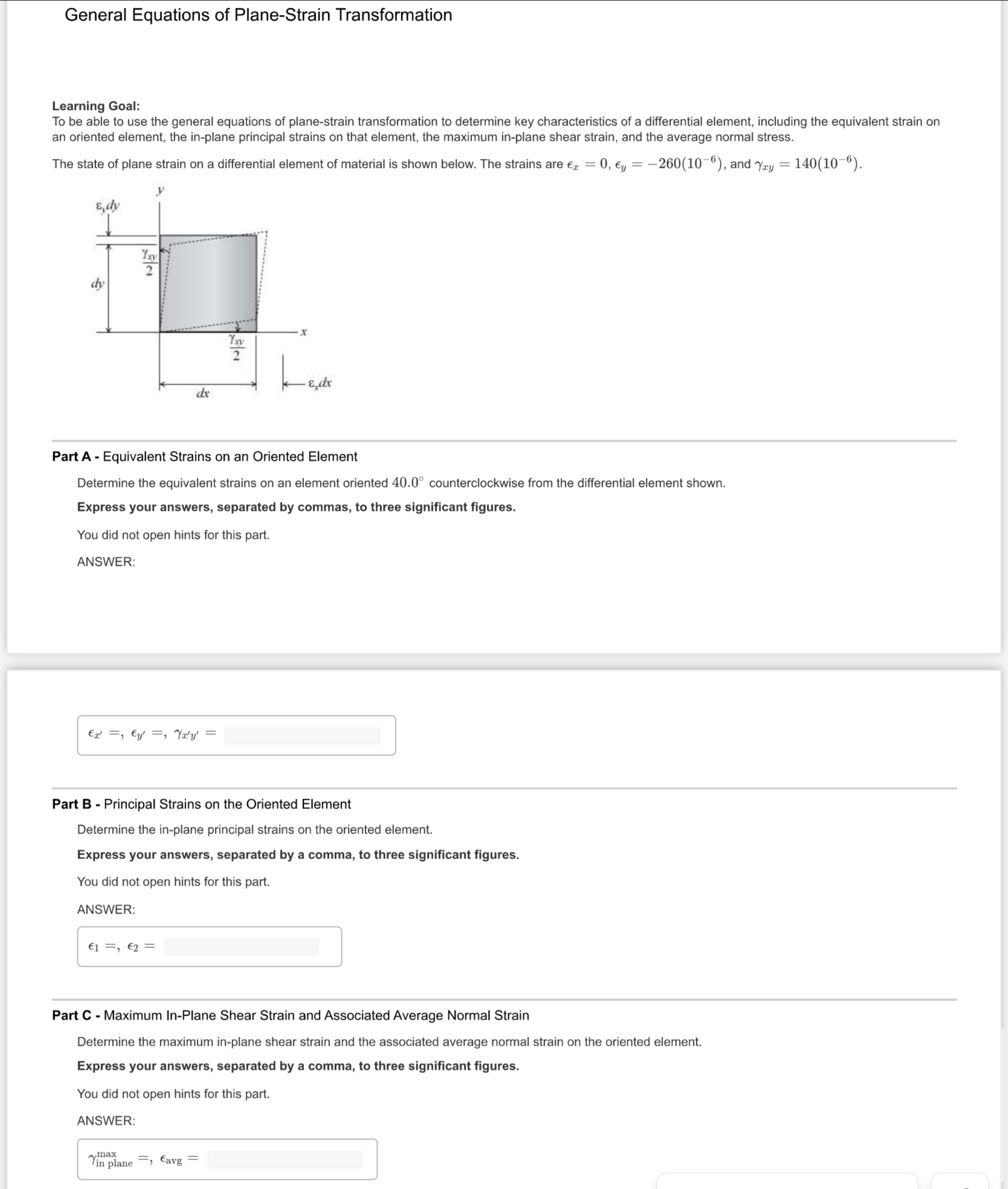 Solved General Equations of Plane-Strain | Chegg.com