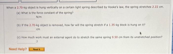 Solved When a 2.70−kg object is hung vertically on a certain | Chegg.com