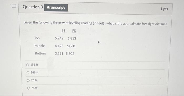 Solved Given the following three-wire leveling reading (in | Chegg.com