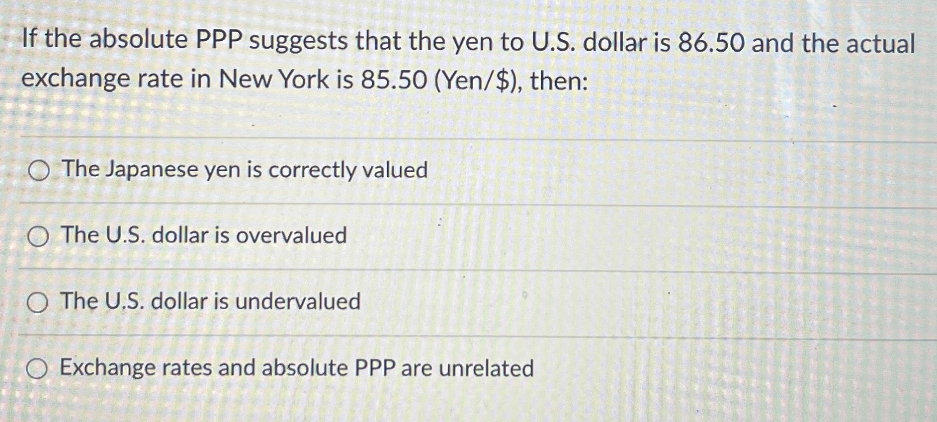 Solved If the absolute PPP suggests that the yen to U.S. | Chegg.com