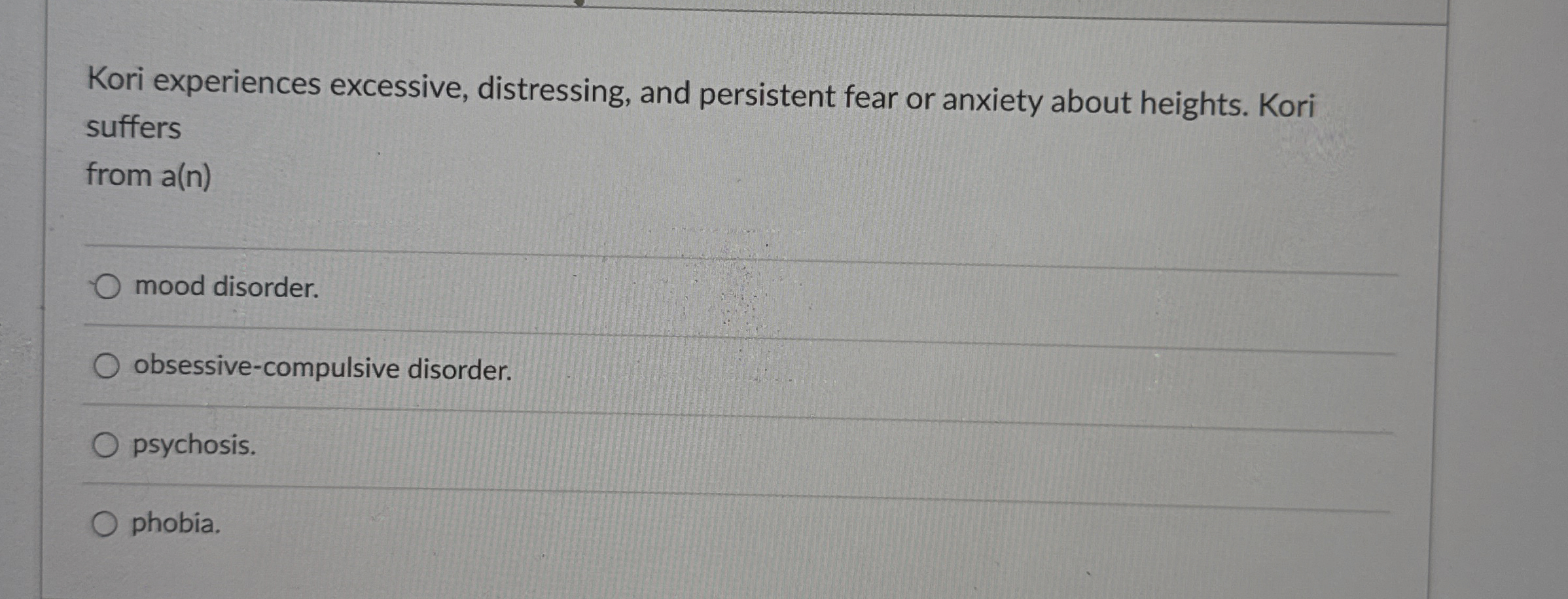 Solved Kori experiences excessive, distressing, and | Chegg.com