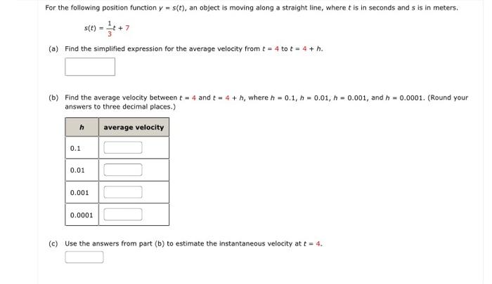 Solved For the following position function y = s(t), an | Chegg.com