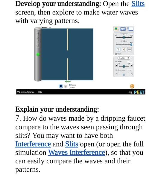 Develop your understanding: Open the Slits screen, | Chegg.com