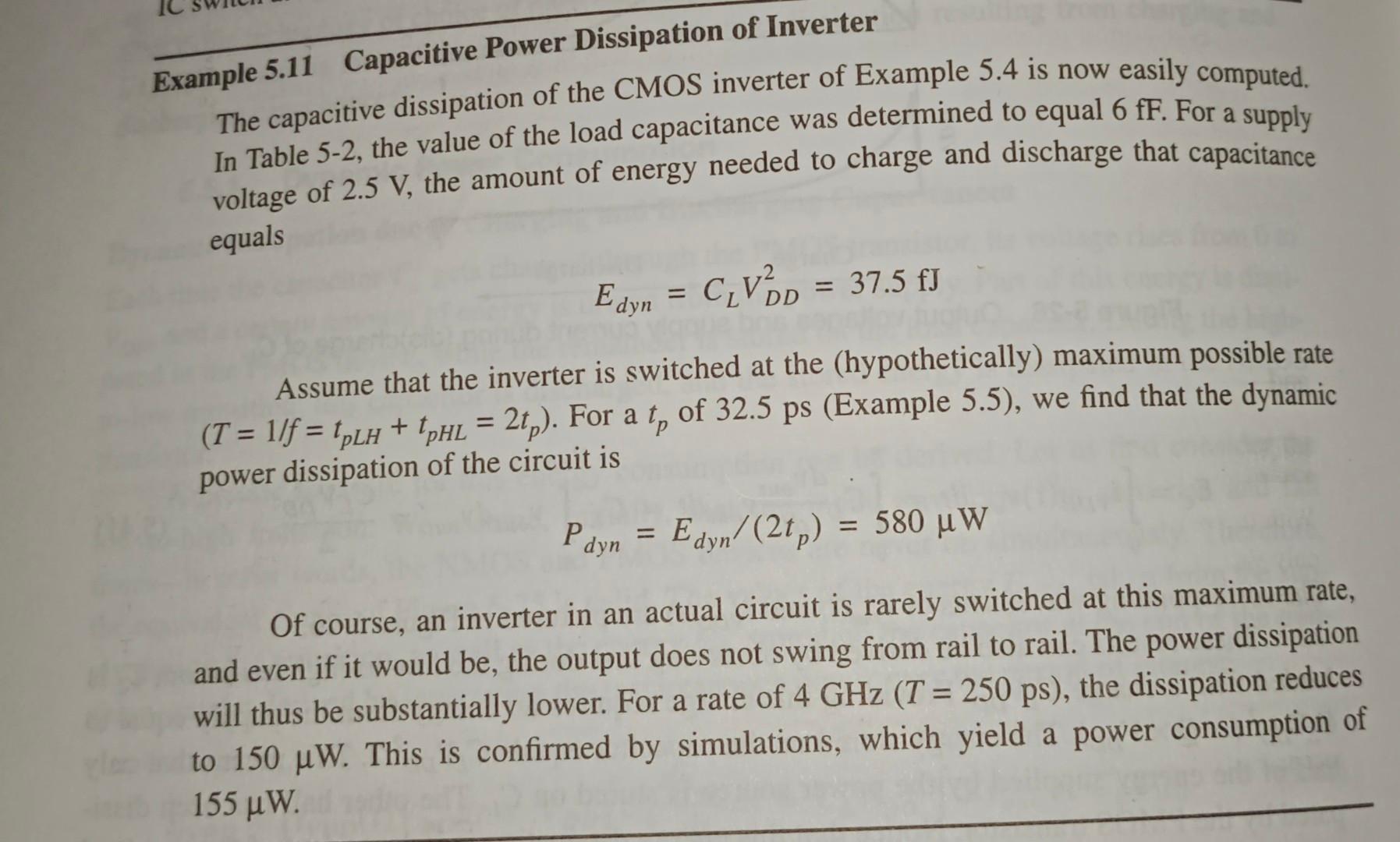Solved Example 5.11 Capacitive Power Dissipation of Inverter | Chegg.com