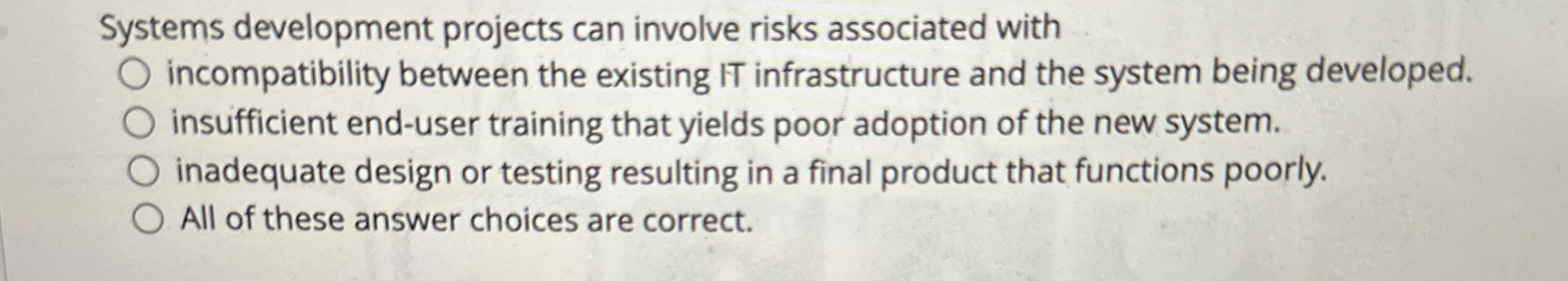 Solved Systems development projects can involve risks | Chegg.com