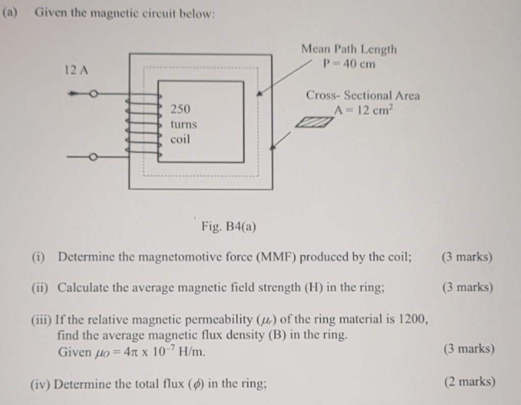 Solved (a) Given the magnetic circuit below: Mean Path | Chegg.com