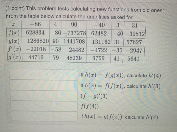 Solved х (1 point) This problem tests calculating new | Chegg.com