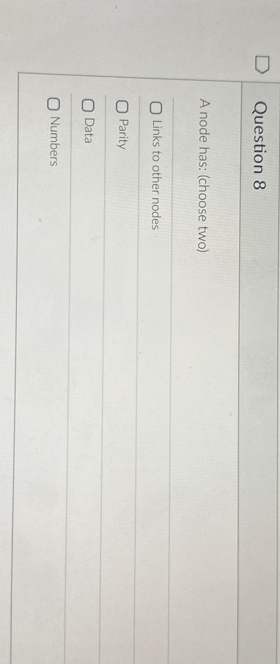 Solved Question 8A node has: (choose two)Links to other | Chegg.com