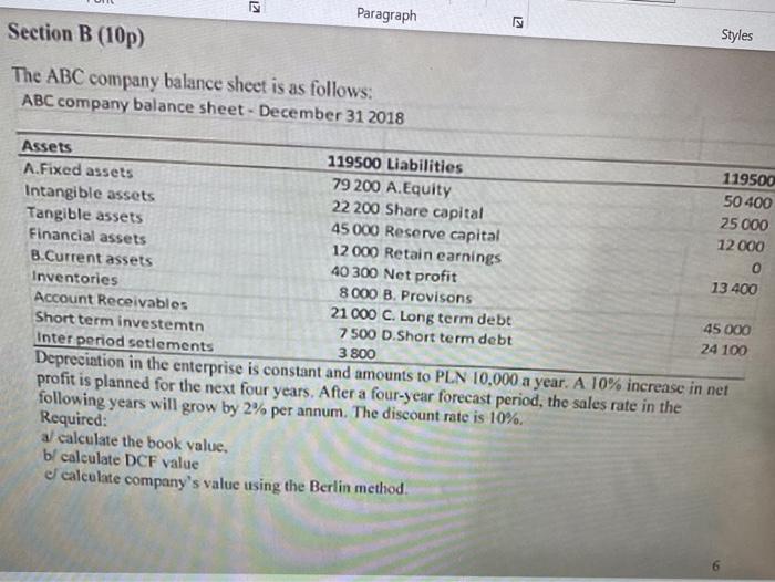 Solved The ABC company balance sheet is as follows: ABC | Chegg.com