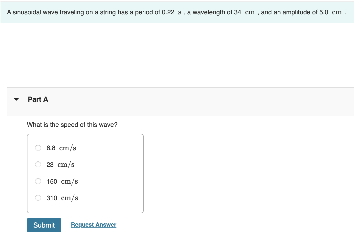 Solved A sinusoidal wave traveling on a string has a period | Chegg.com