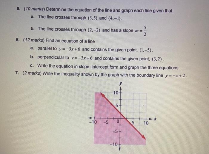 Solved 5. (10 marks) Determine the equation of the line and | Chegg.com