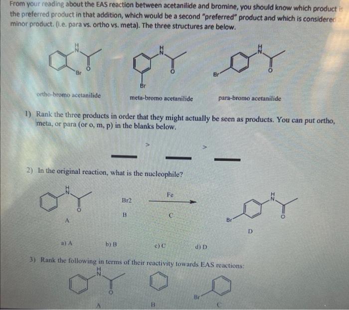 Solved From your reading about the EAS reaction between | Chegg.com
