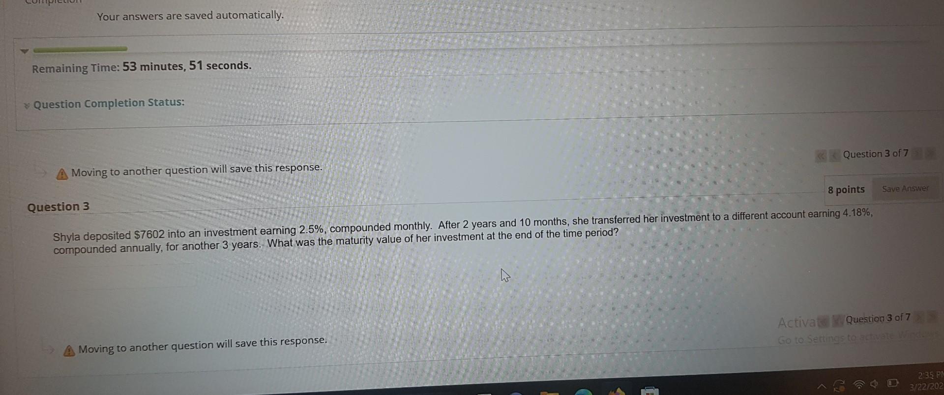 Solved Your answers are saved automatically. Remaining Time: | Chegg.com