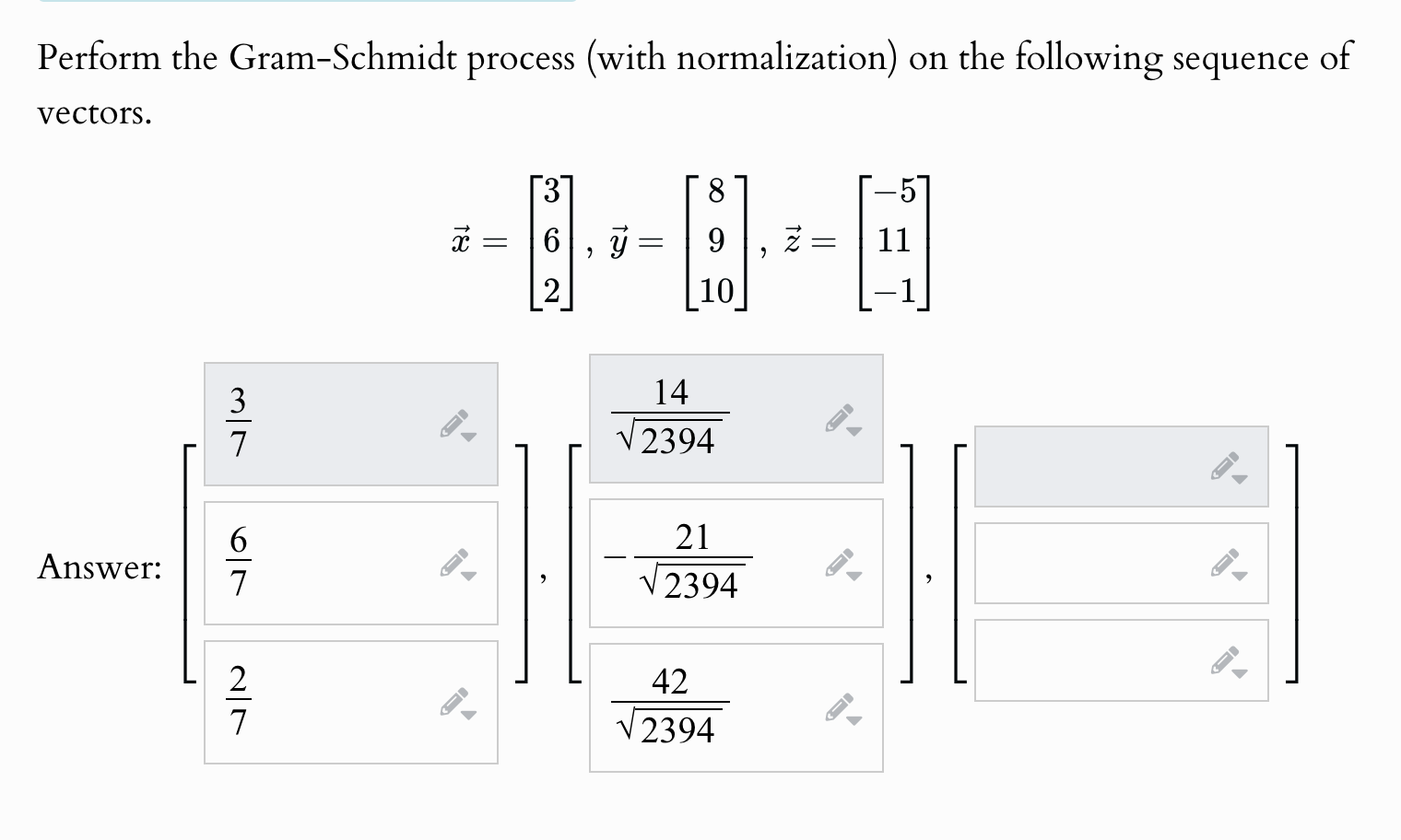 Solved Perform the Gram-Schmidt process (with | Chegg.com