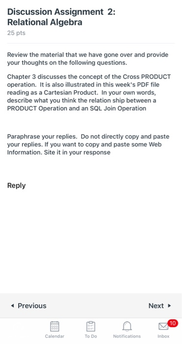 Solved Discussion Assignment 2: Relational Algebra 25 pts | Chegg.com