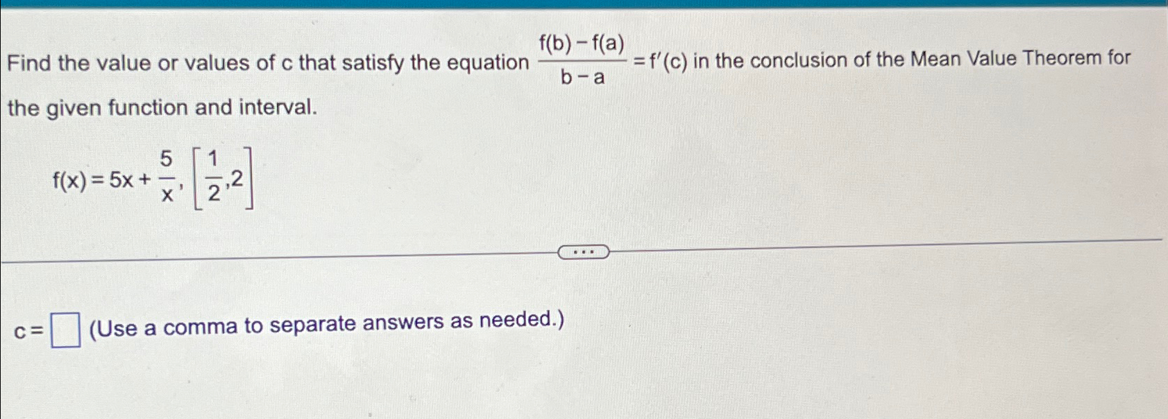 Solved Find the value or values of c ﻿that satisfy the | Chegg.com