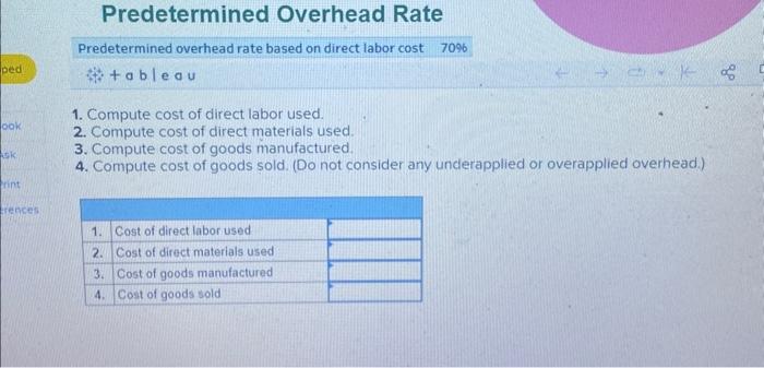 Tableau DA 2-2 (Static): Exercise, Computing cost of | Chegg.com