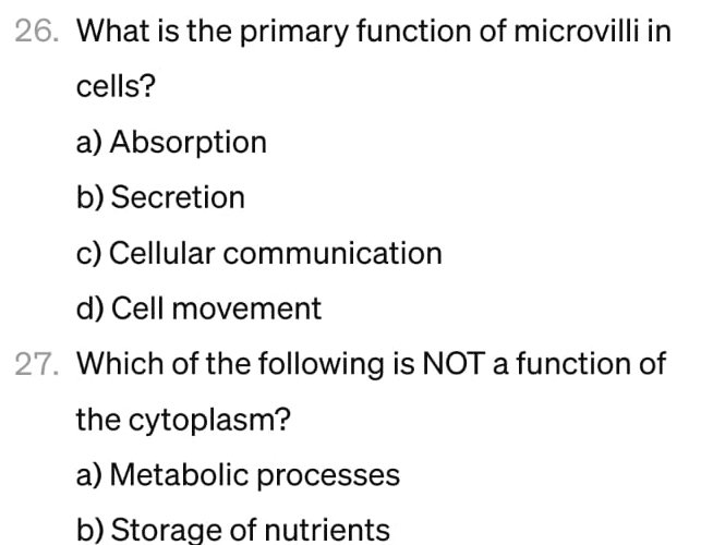 What is the primary function of microvilli in | Chegg.com