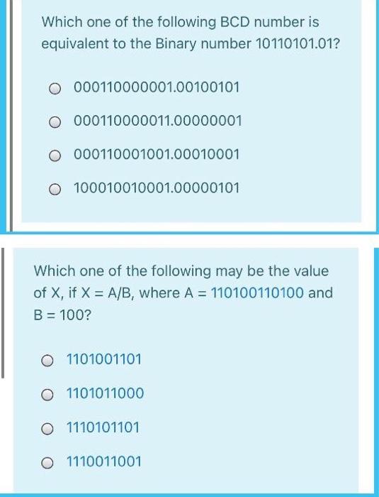 Solved Which one of the following BCD number is equivalent | Chegg.com