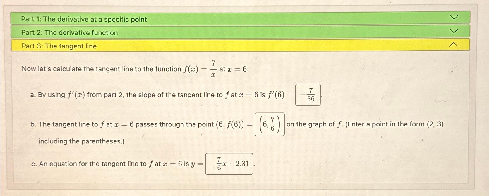 Solved Part 1: The derivative at a specific pointPart 2: The | Chegg.com