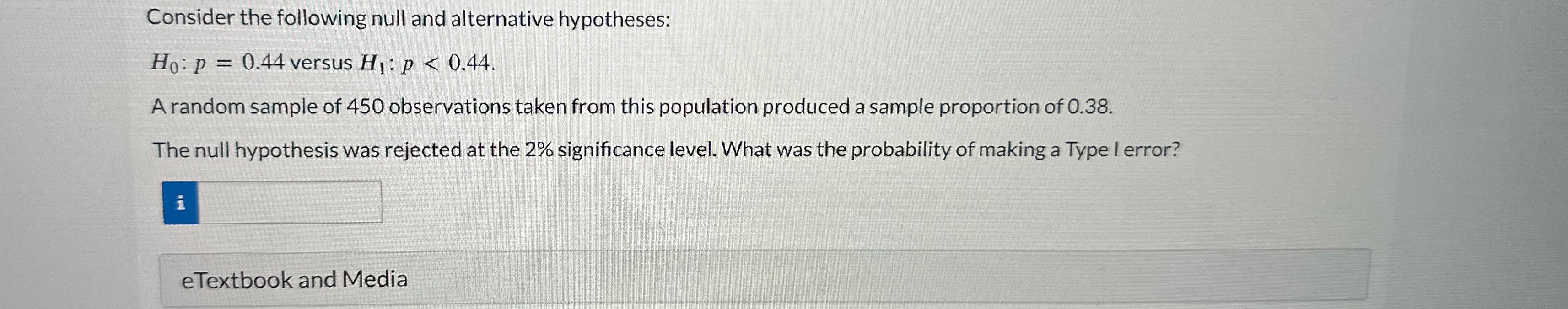 Solved Consider the following null and alternative | Chegg.com