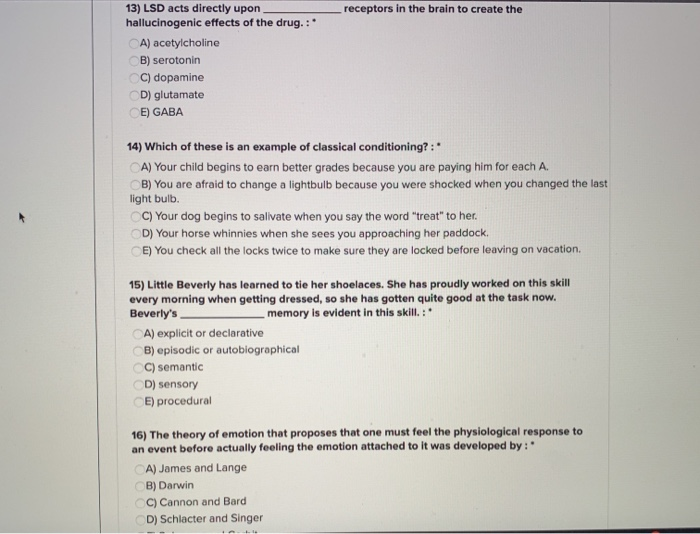 Solved receptors in the brain to create the 13) LSD acts | Chegg.com