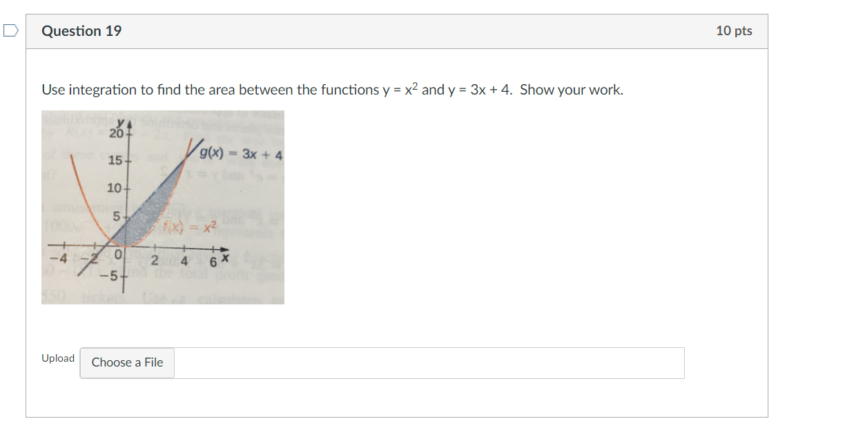 Solved Question 19Use integration to find the area between | Chegg.com